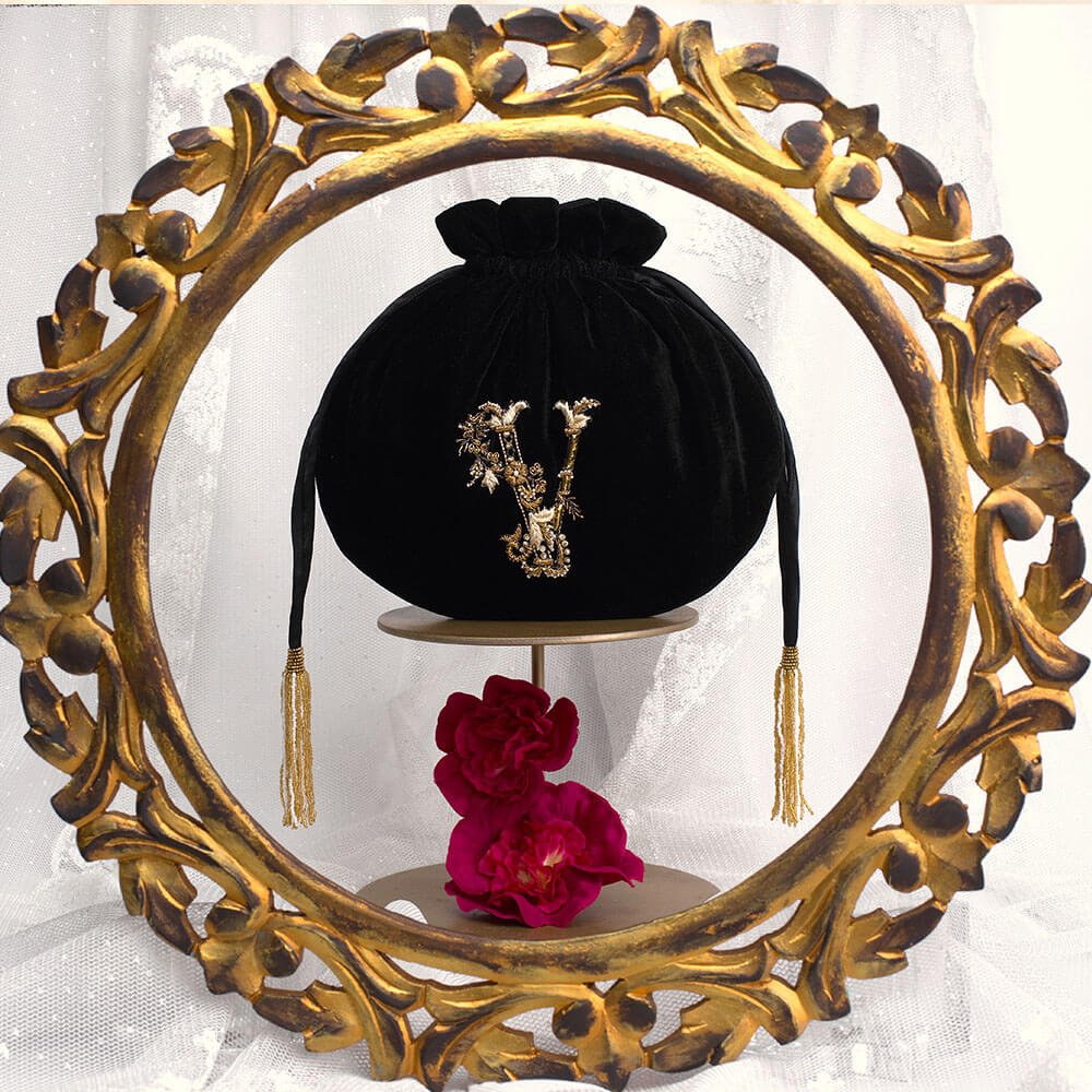 Dilara_Monogram_Potli_Pouch_Black_1 | Lovetobag